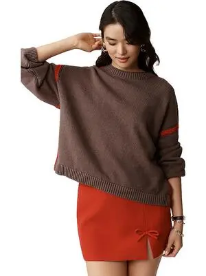 Maeve Long-sleeve Crew-neck Whipstitch Sweater - Grey