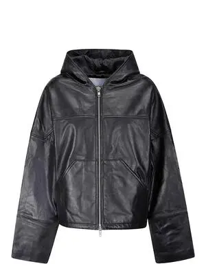DEADWOOD Hector Hooded Leather Jacket - Black