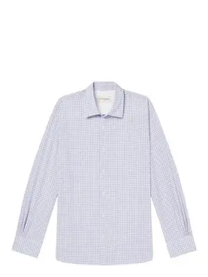 Officine Générale Giacomo Checked Cotton, Lyocell And Linen-blend Shirt - Blue