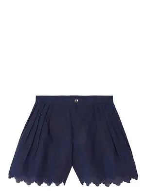 Thierry Colson Kenya Scalloped Cotton And Linen-blend Shorts - Blue