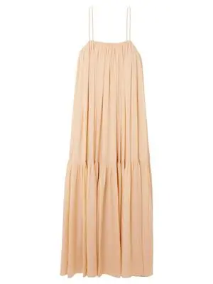 Chloé Ruched Tiered Silk Maxi Dress - Pink