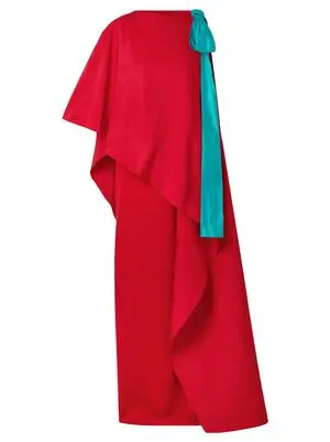 Carolina Herrera One-sleeve Silk-crepe And Faille Gown With Bow Detail - Red