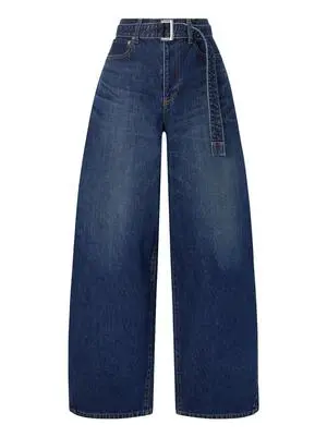 Sacai Belted High-rise Barrel-leg Jeans - Blue