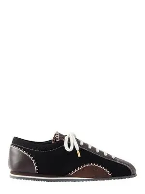 WALES BONNER Paris Suede-trimmed Leather And Canvas Sneakers - Black