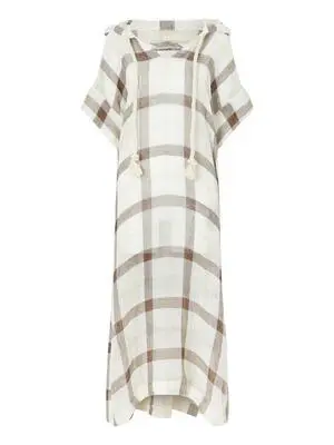 Lisa Marie Fernandez Hooded Checked Linen-blend Crepon Kaftan - Multi