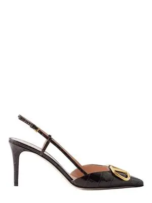 Valentino Garavani Vlogo Croc-effect Leather Slingback Pumps - Brown