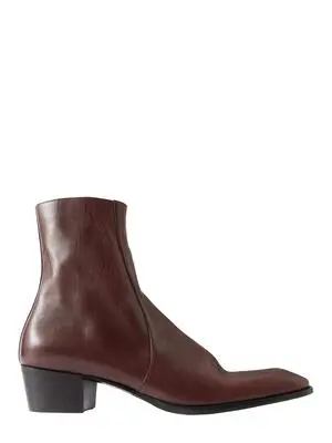 Saint Laurent Stanton Leather Ankle Boots - Brown