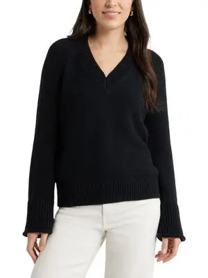 Caslon Oversized V-neck Cotton Sweater - Black