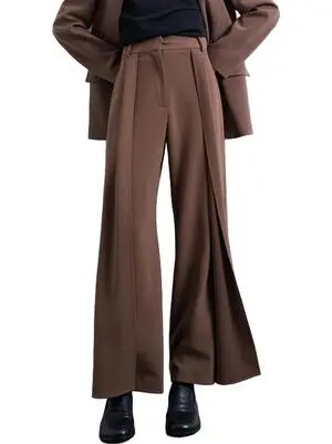Topshop Pleated Wide Leg Trousers - Taupe