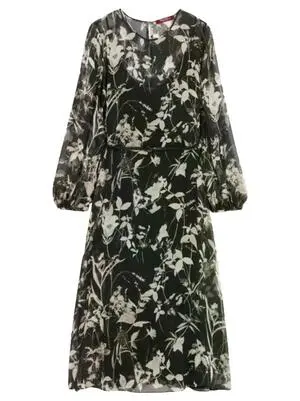 Max Mara Floral Belted Midi Dress - Black