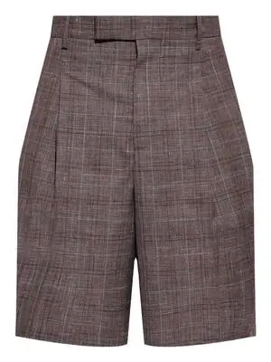 JIL SANDER Wool-Linen Blend Checkered Shorts Brown
