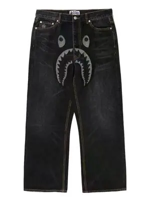 A BATHING APE Shark-appliqué Jeans - Black