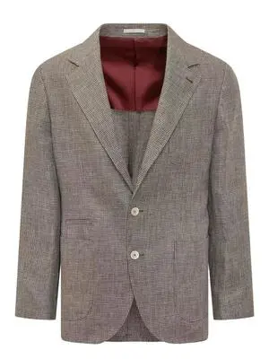 Brunello Cucinelli Houndstooth Linen Blazer - Brown