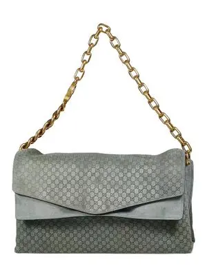 Gucci Large Suede Shoulder Bag With Chain Strap - Grey