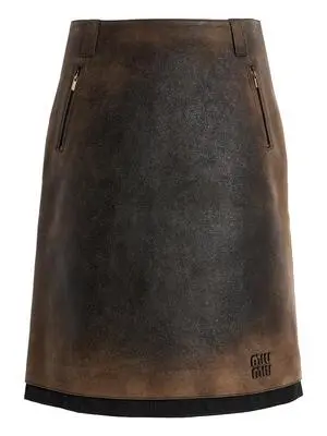 Miu Miu Waxed Suede Midi Skirt - Black