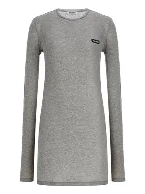 Miu Miu Ribbed Cotton T-shirt Mini Dress - Grey