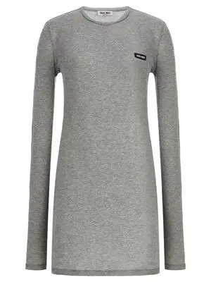 MIU MIU Ribbed Cotton T-Shirt Mini Dress