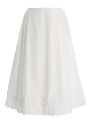 Posse Lois Broderie Anglaise Cotton Midi Skirt - White