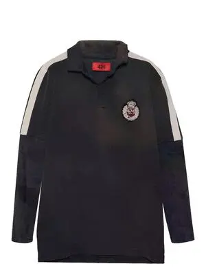 424 Academy Panelled Long-sleeve Polo Shirt - Black