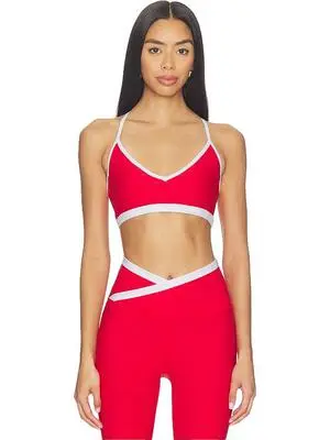 Beyond Yoga Spacedye Shirred Colorblock Bra In Red - Chili Red Heather