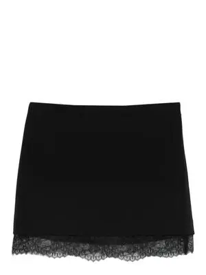 Patrizia Pepe Mini Skirt With Lace Hem - Black