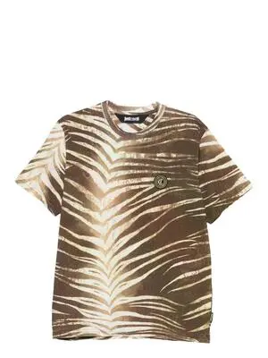Just Cavalli Animal-print Logo-patch T-shirt - Brown