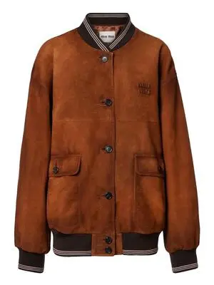 Miu Miu Logo Suede Blouson Jacket - Brown