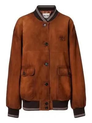 Miu Miu Logo Suede Blouson Jacket - Brown