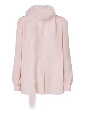 Valentino Garavani Feather-trimmed Silk Shirt - Pink