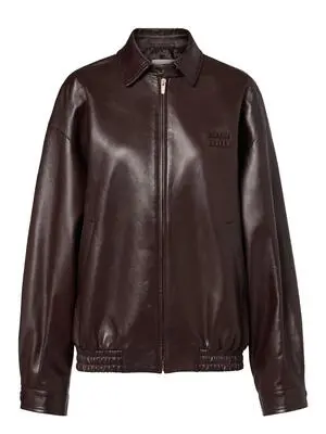Miu Miu Logo Leather Jacket - Brown