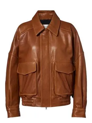 Nour Hammour Runa Leather Bomber Jacket - Brown