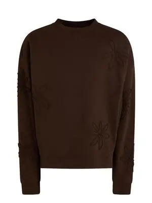 Sandro Floral-appliquéd Cotton-terry Sweatshirt - Chocolate