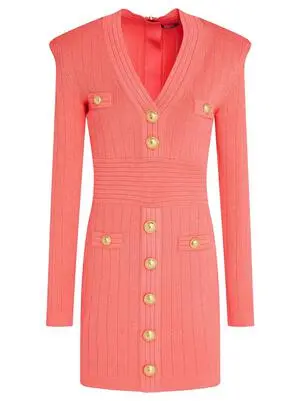 Balmain Ribbed-knit Mini Dress - Coral