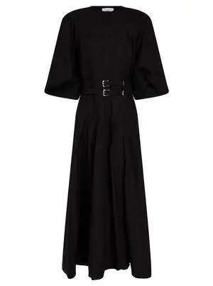 Gabriela Hearst Elea Pleated Linen Midi Dress - Black