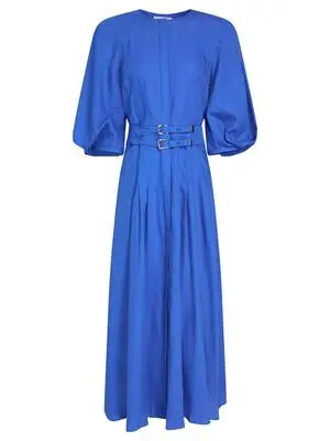 Gabriela Hearst Elea Pleated Linen Midi Dress - Cobalt Blue