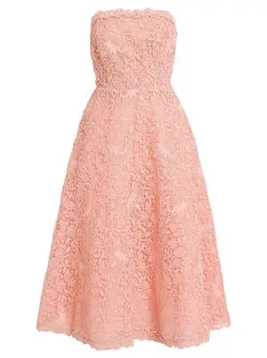 Carolina Herrera Strapless Guipure Lace Midi Dress - Peach