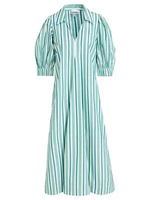 GANNI Striped Cotton-poplin Midi Shirt Dress - Mint