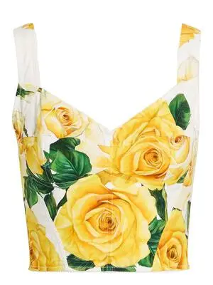 Dolce & Gabbana Floral-print Cotton-blend Poplin Bustier Top - Yellow
