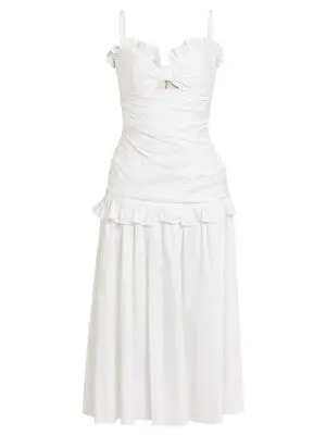 Carolina Herrera Ruffled Cotton-blend Poplin Midi Dress - White