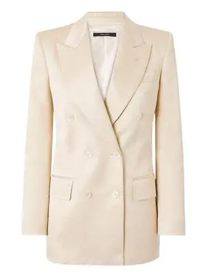 TOM FORD Double-breasted Silk And Wool-blend Twill Blazer - Cream