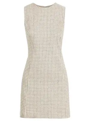 THEORY Checked Linen-Blend Mini Dress