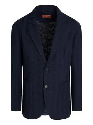 Missoni Crochet-knit Cotton-blend Blazer - Navy