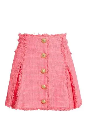 Balmain Embellished Frayed Pleated Tweed Mini Skirt - Bubblegum