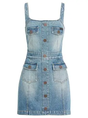 Balmain Embellished Faded Denim Mini Dress - Light Denim