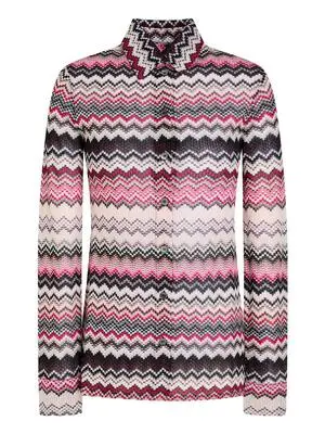 Missoni Metallic Crochet-knit Shirt - Magenta