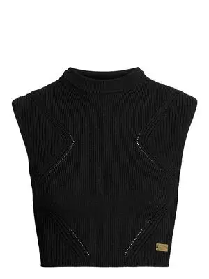 Balmain Cropped Ribbed-knit Top - Black