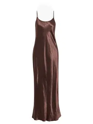 Vince Crinkled Satin Maxi Slip Dress - Chocolate