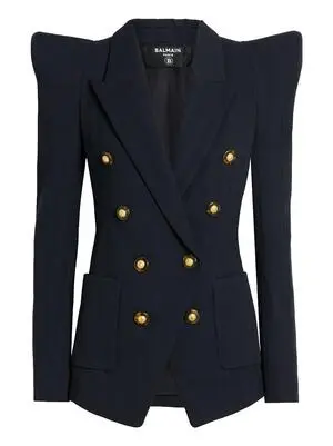 Balmain Embellished Herringbone Wool-twill Blazer - Midnight Blue