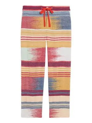 THE ELDER STATESMAN Blanket Striped Intarsia Cashmere Drawstring Pants - Mustard