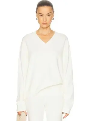 SKIMS Wool Cashmere V Neck Pullover Sweater - Ivory